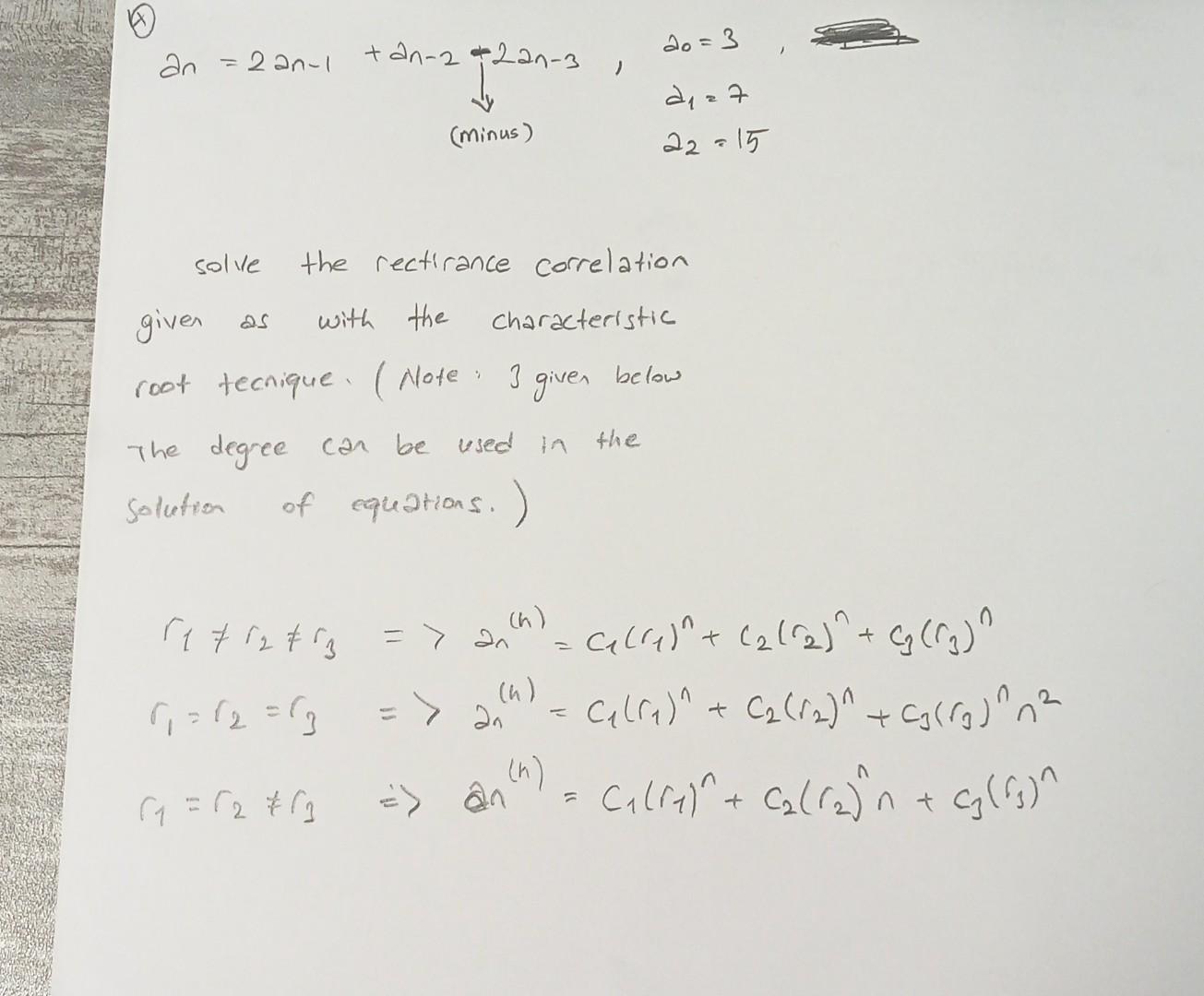 Solved solve the rectirance correlation given as with the | Chegg.com