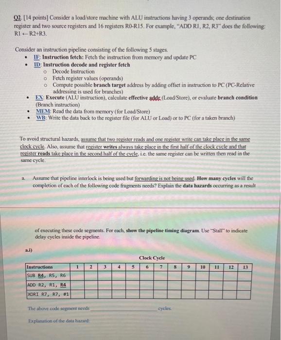 Solved Q2. [14 points] Consider a load/store machine with | Chegg.com