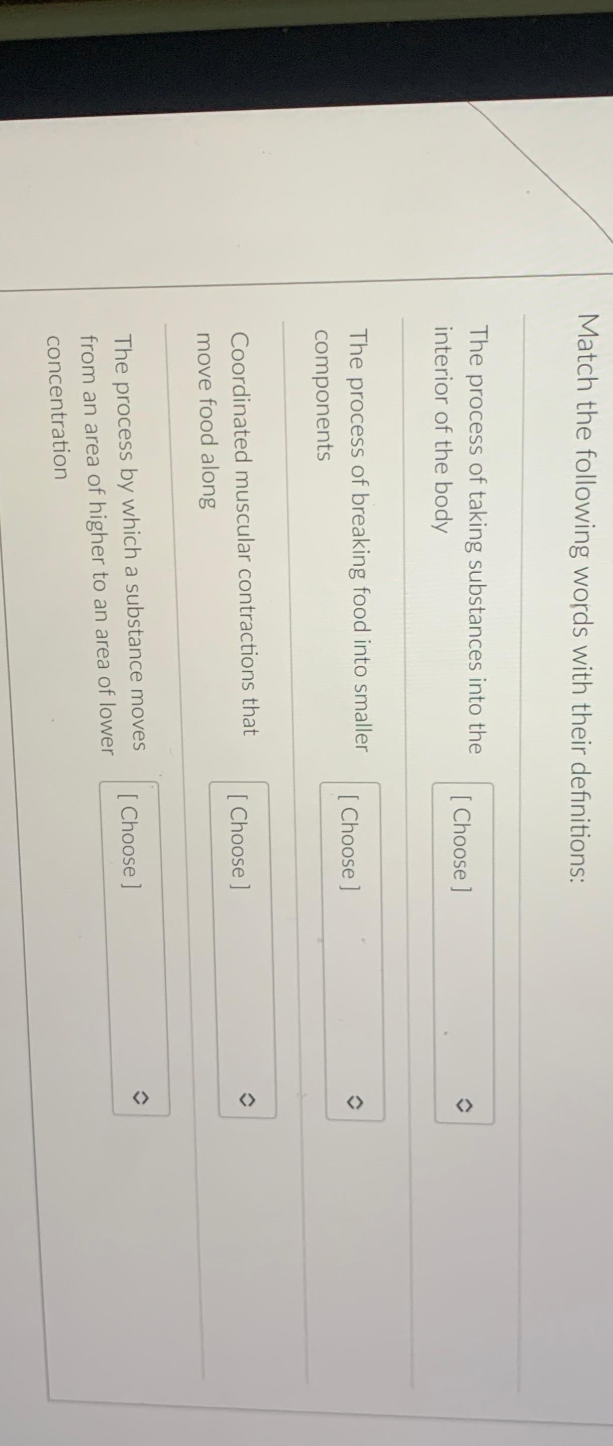 Solved Match the following words with their definitions:The | Chegg.com