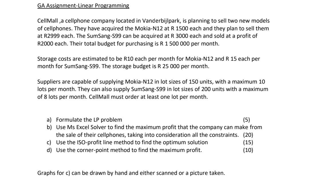 Solved GA Assignment-Linear Programming CellMall , a | Chegg.com