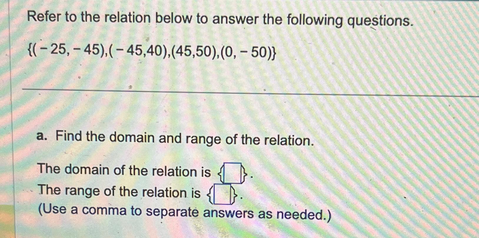 Solved Refer to the relation below to answer the following | Chegg.com