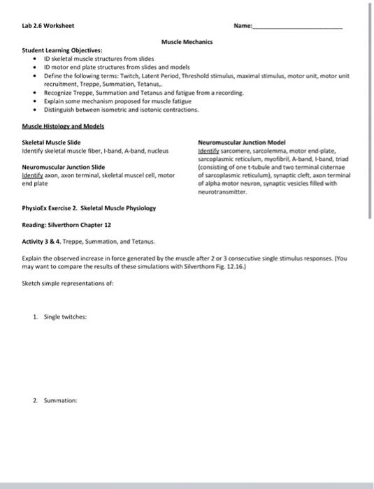 Solved Lab 2.6 Worksheet Name: Muscle Mechanics Student | Chegg.com