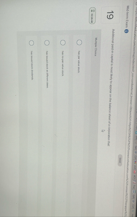 Solved Mid-term ExamStood19Additional paid-in capital is | Chegg.com