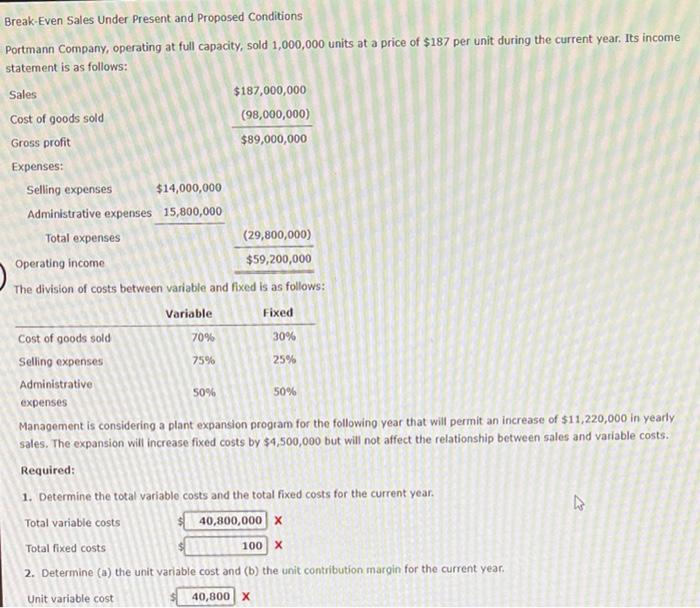 Solved Break-Even Sales Under Present and Proposed | Chegg.com