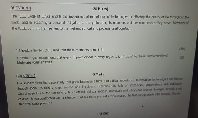 Solved QUESTION 1(25 ﻿Marks)The IEEE Code of Ethics entails | Chegg.com