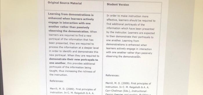 Solved Original Source Material Student Version Learning | Chegg.com