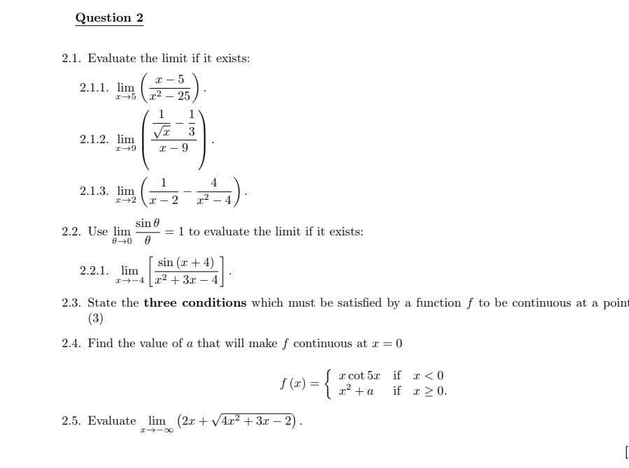 Solved Question 22.1. ﻿Evaluate the limit if it | Chegg.com