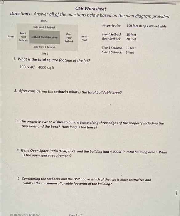 Solved OSR Worksheet Directions: Answer all of the questions | Chegg.com