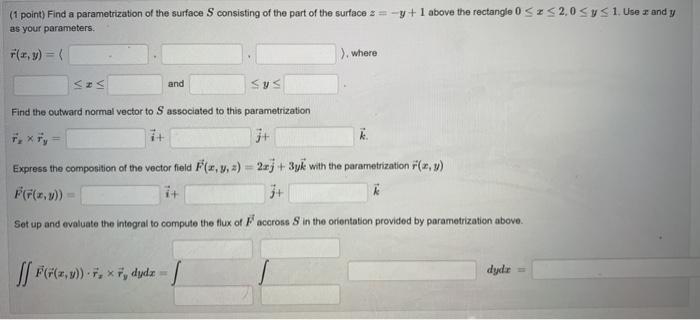 Solved (1 point) Find a parametrization of the surface | Chegg.com
