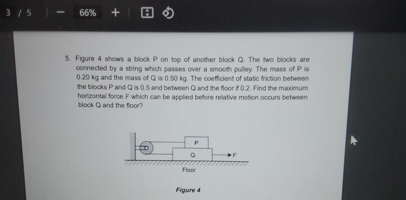 Solved 3?566%5. ﻿Figure 4 ﻿shows a block P ﻿on top of | Chegg.com