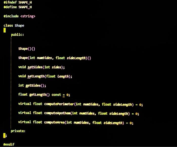 Solved C++ Program. all instructions including header(shape) | Chegg.com