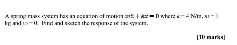Solved A spring mass system has an equation of motion | Chegg.com