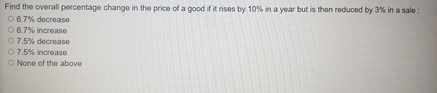 Solved Find the overall percentage change in the price of a | Chegg.com