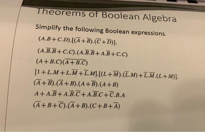 Solved Theorems of Boolean Algebra Simplify the following | Chegg.com
