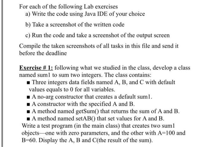 Solved Exercise #1: Following what we studied in the class, | Chegg.com