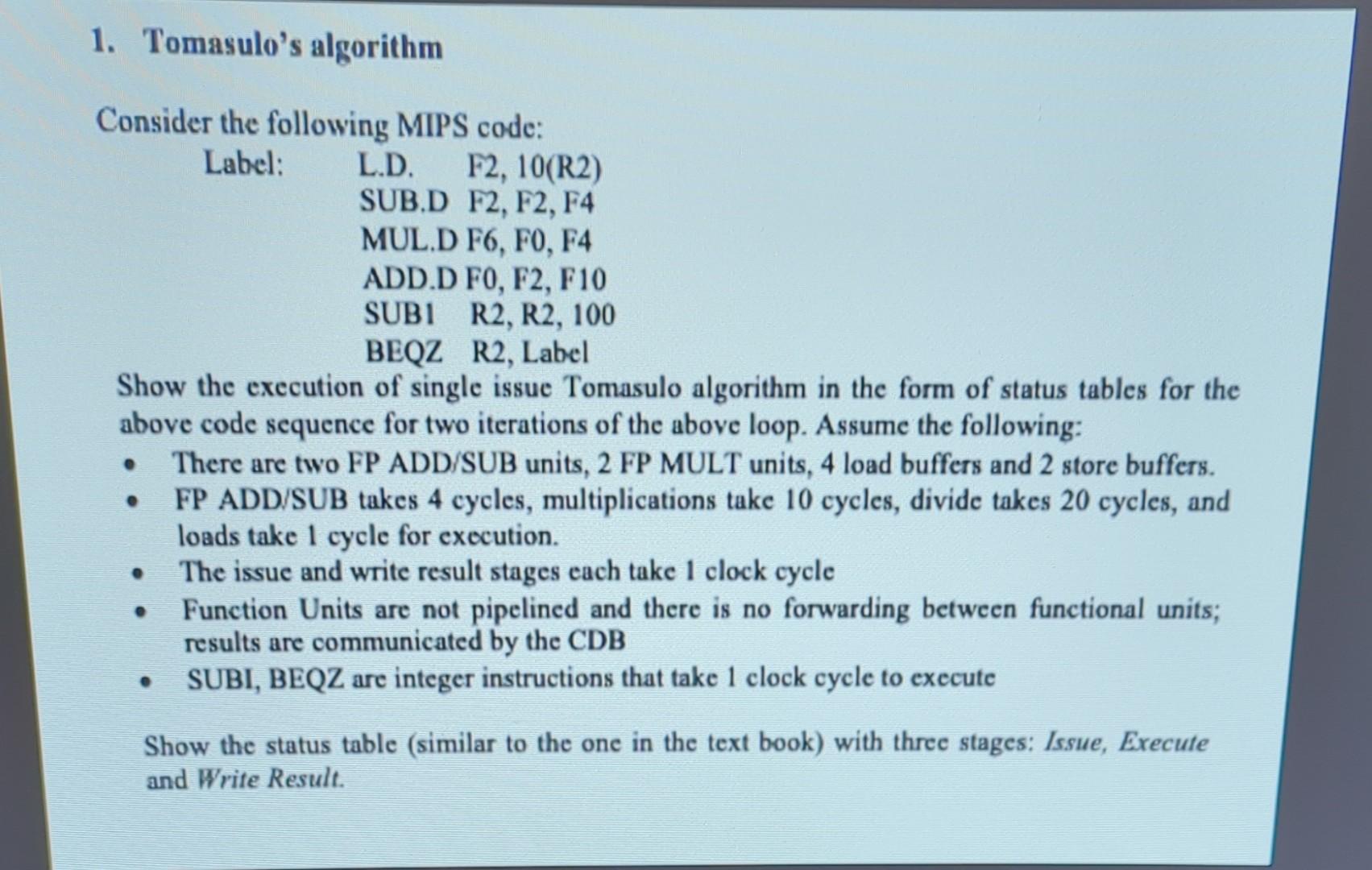 Solved Consider the following MIPS code: Label: L.D. F2, | Chegg.com