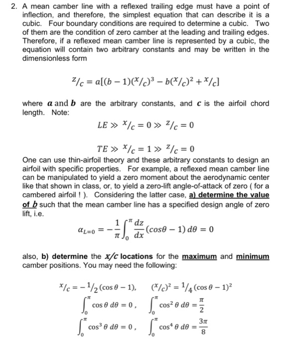 Solved 2. A mean camber line with a reflexed trailing edge | Chegg.com