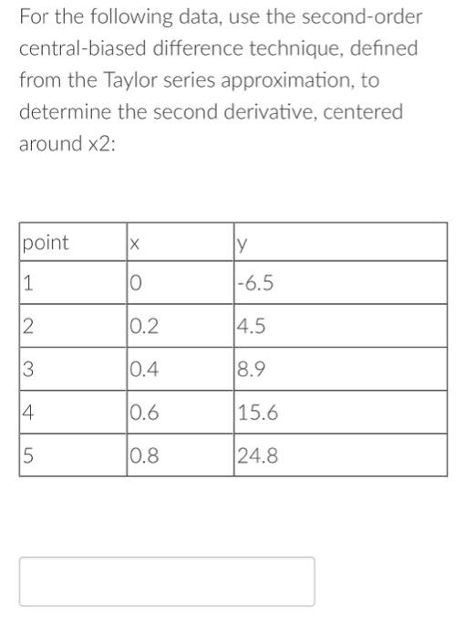 Solved For the following data, use the second-order | Chegg.com
