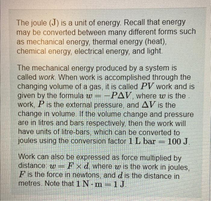 Solved The joule (J) is a unit of energy. Recall that energy | Chegg.com