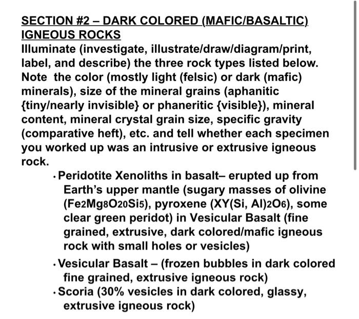 Solved SECTION #2 – DARK COLORED (MAFIC/BASALTIC) IGNEOUS | Chegg.com
