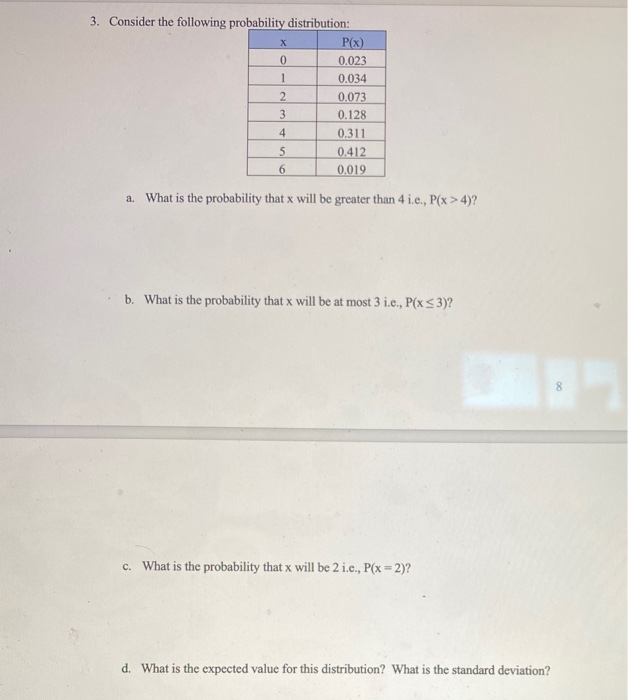 Solved 3. Consider the following probability distribution: Х | Chegg.com