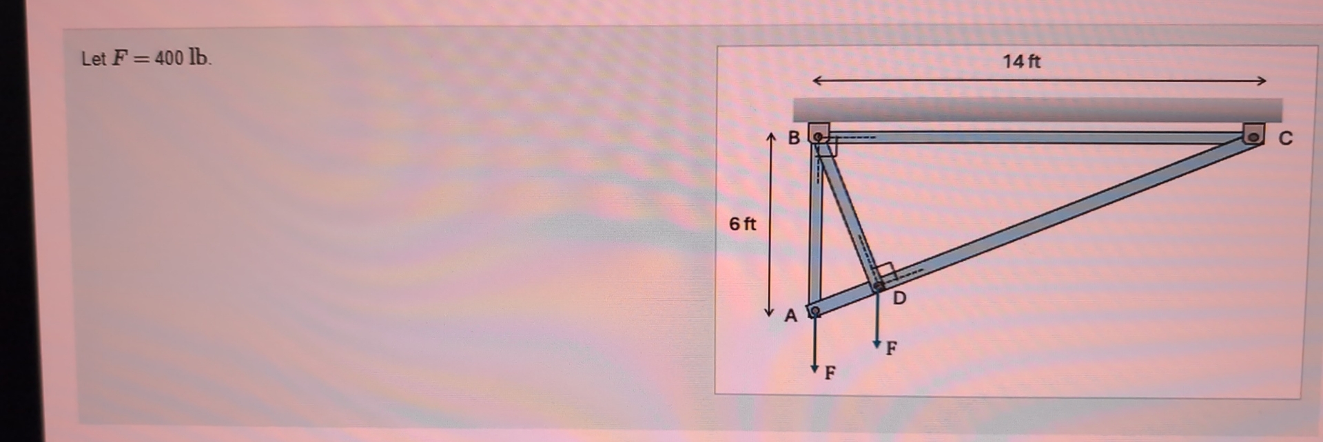 Solved Let F 400lb Determine Force Member Ab ﻿bd ﻿cd And