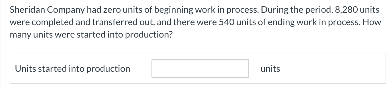 Solved Sheridan Company had zero units of beginning work in | Chegg.com