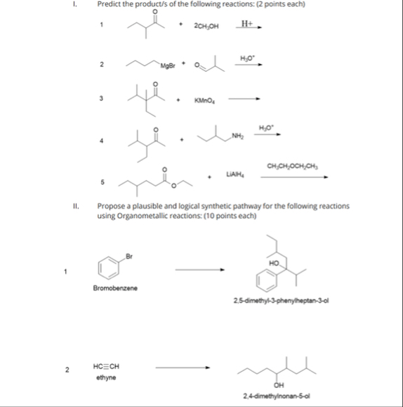 Solved I. Predict the product/s of the following reactions: | Chegg.com