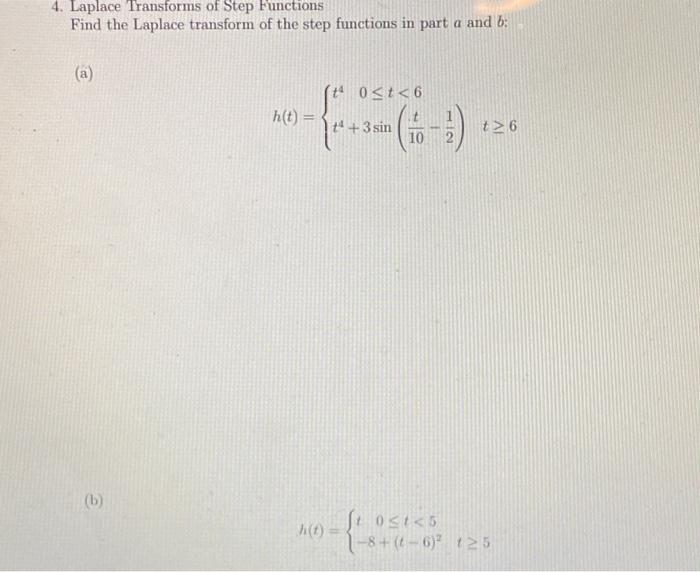 Solved 4. Laplace Transforms of Step Functions Find the | Chegg.com