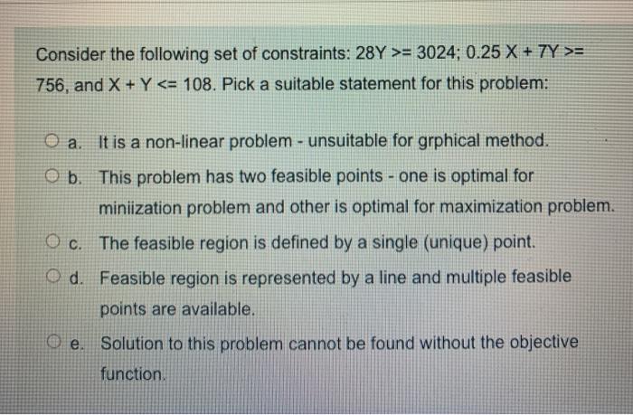Solved Consider the following set of constraints: 28Y >= | Chegg.com