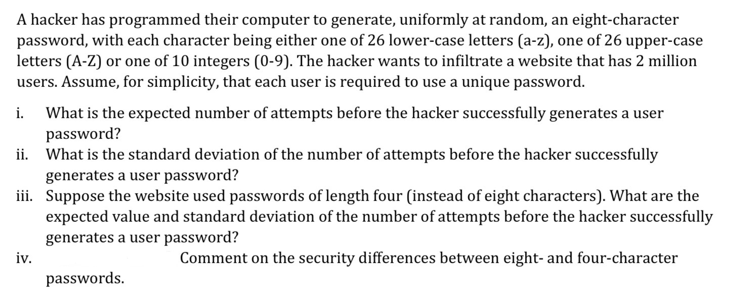 Solved A hacker has programmed their computer to generate, | Chegg.com