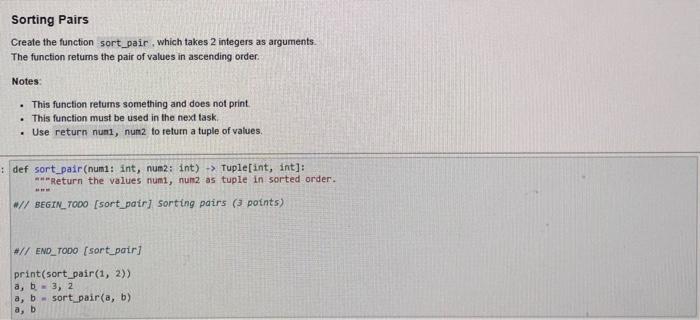 Solved Sorting Pairs Create the function sort_pair, which | Chegg.com