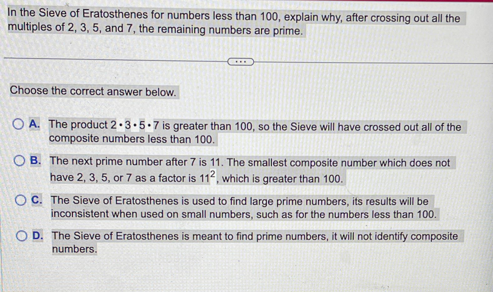 Solved In the Sieve of Eratosthenes for numbers less than | Chegg.com