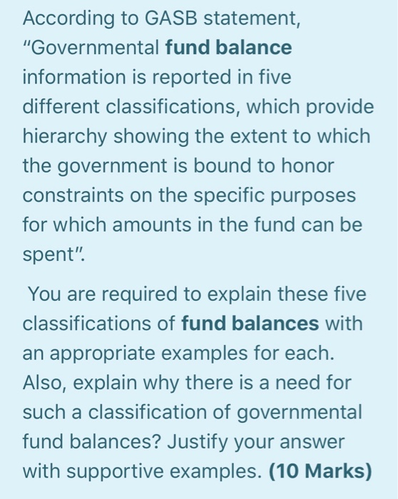 Solved According to GASB statement, "Governmental fund | Chegg.com