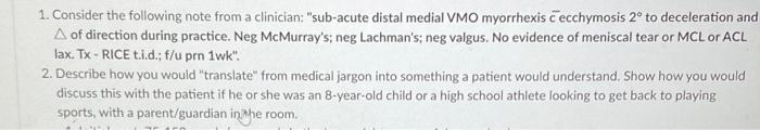 Solved 1. Consider the following note from a clinician: | Chegg.com