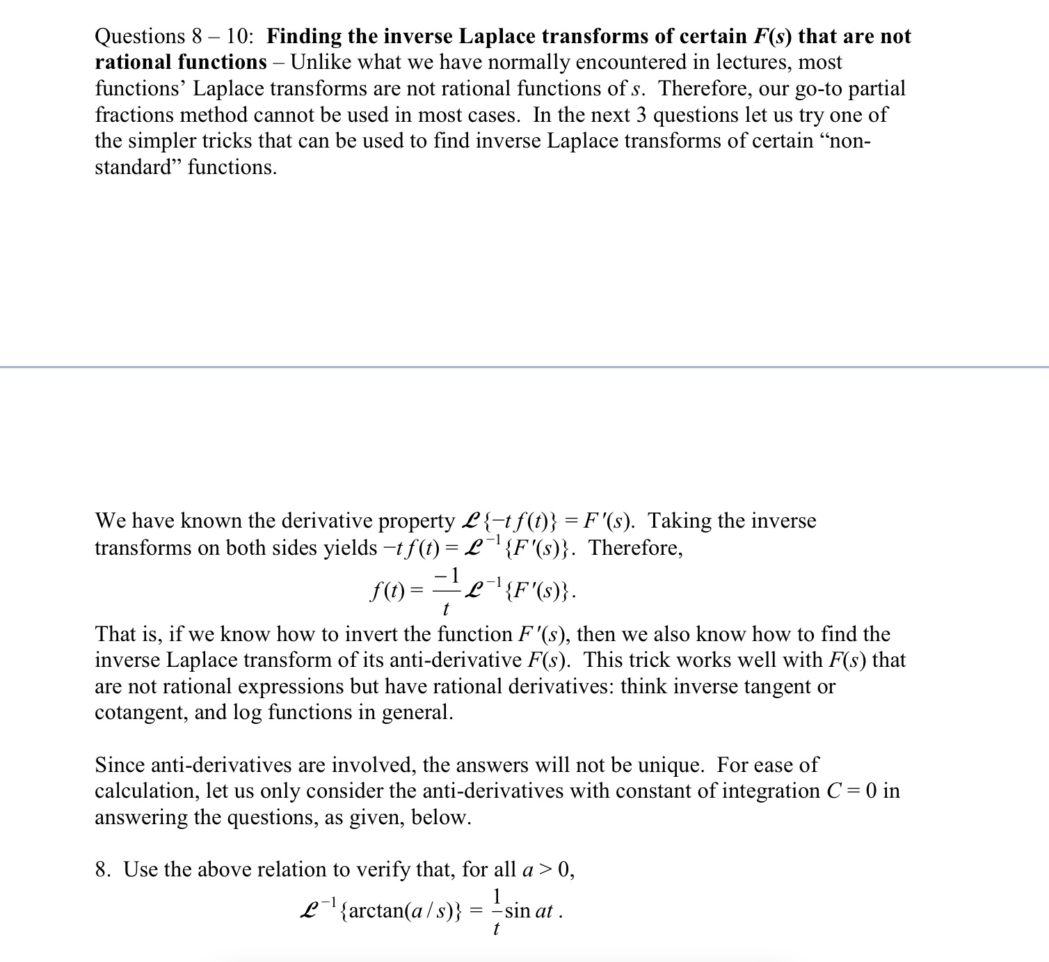 Questions 8-10: Finding the inverse Laplace | Chegg.com