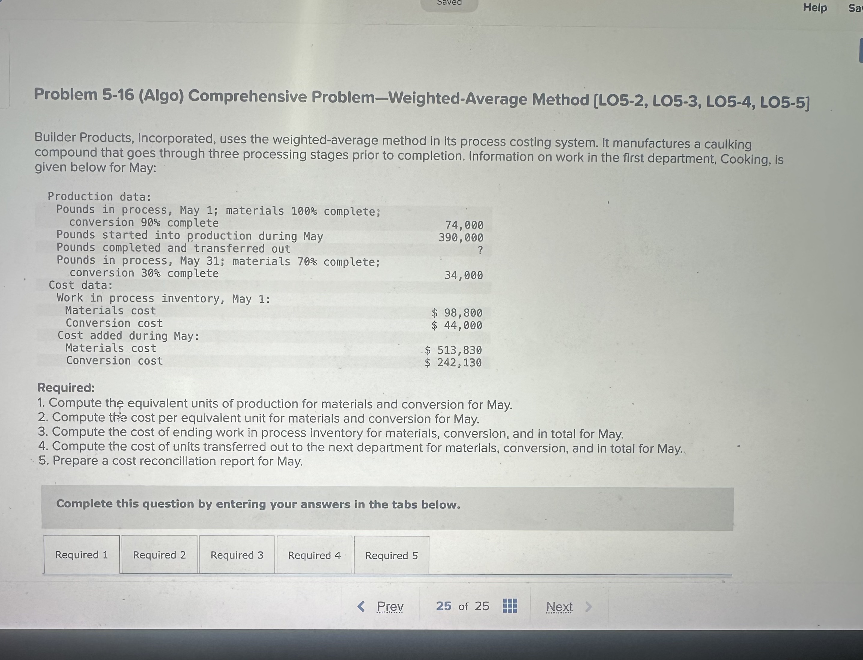 Solved Problem 5-16 (Algo) ﻿Comprehensive | Chegg.com
