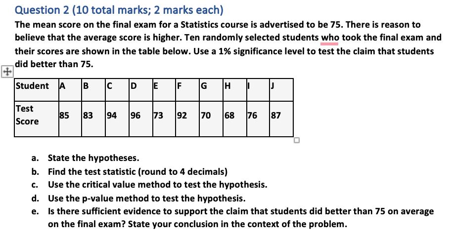 Solved Question 2 10 ﻿total Marks 2 ﻿marks Each The Mean
