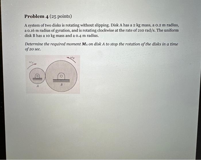 Solved Problem 4 (25 points) A system of two disks is | Chegg.com