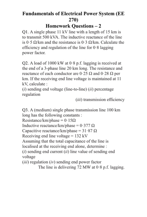 Solved Fundamentals of Electrical Power System (EE 270) | Chegg.com