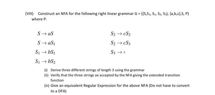 Solved (VIII) Construct an NFA for the following right | Chegg.com