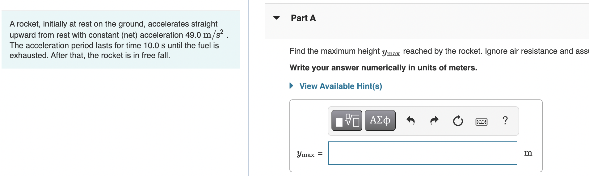 Solved Part A A rocket, initially at rest on the ground, | Chegg.com
