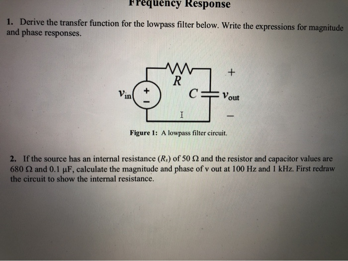 Solved Frequency Response 1. Derive the transfer function | Chegg.com