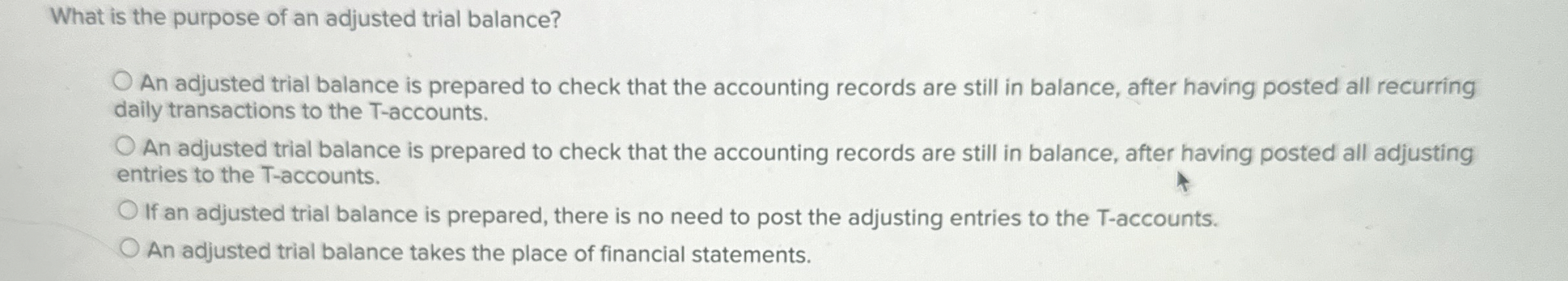 Solved What is the purpose of an adjusted trial balance?An | Chegg.com