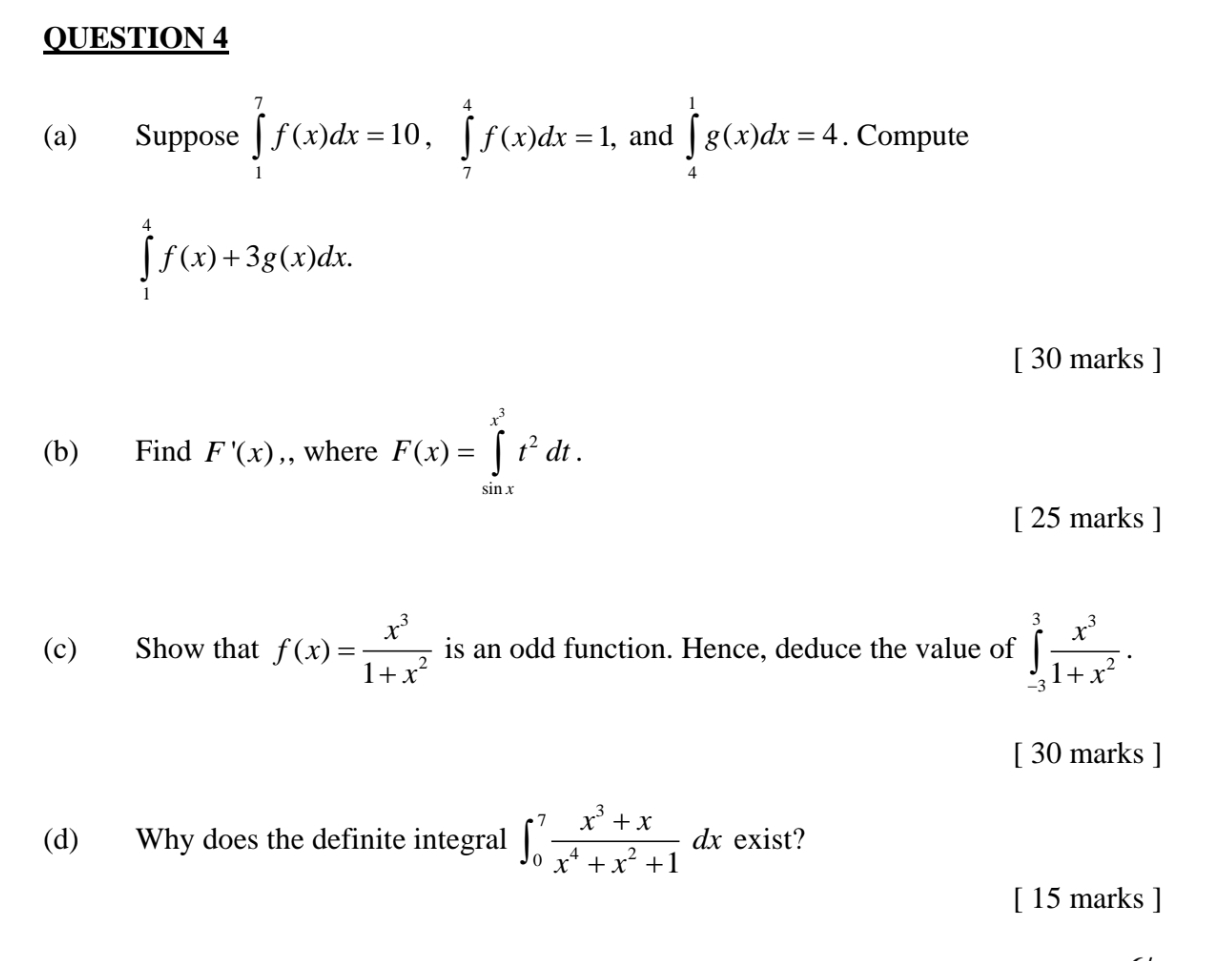 Solved OUESTION 4(a) ﻿Suppose ∫17f(x)dx=10,∫74f(x)dx=1, ﻿and | Chegg.com