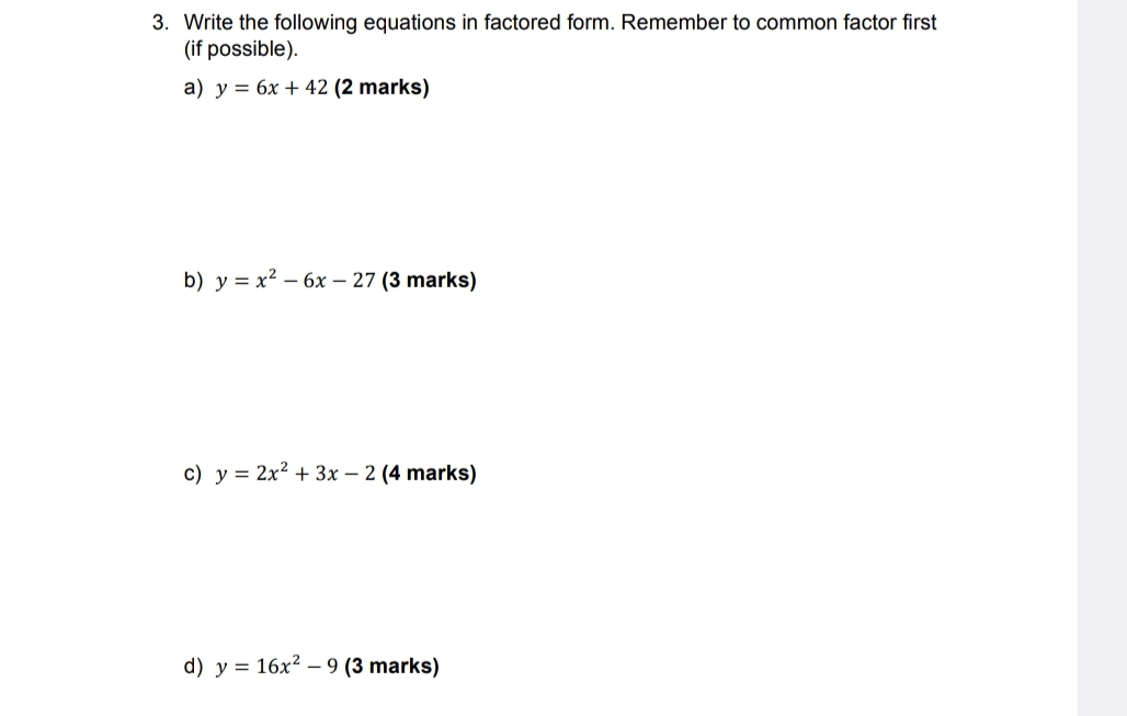 Solved Write the following equations in factored form. | Chegg.com