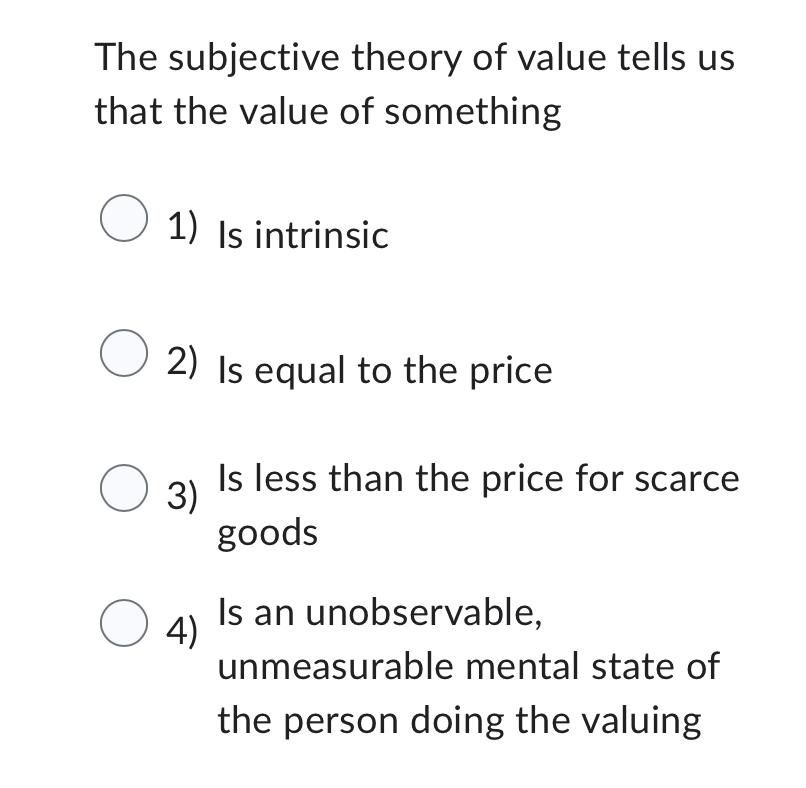 Solved The subjective theory of value tells us that the | Chegg.com