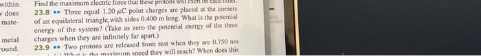 Solved 23.8⋯ Three equal 1.20μC point charges are placed at | Chegg.com