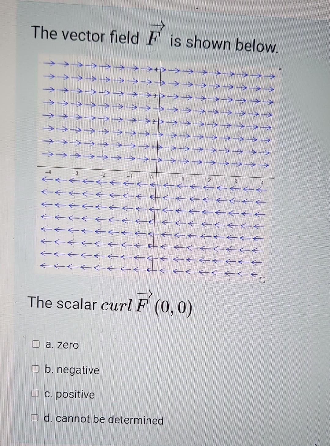 Solved The vector field F is The scalar curl F(0,0) a. zero | Chegg.com