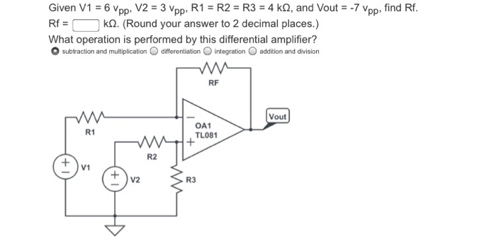 Solved Given V1 = 6 vpp, V2 = 3 vpp, R1 = R2 = R3 = 4 kΩ, | Chegg.com